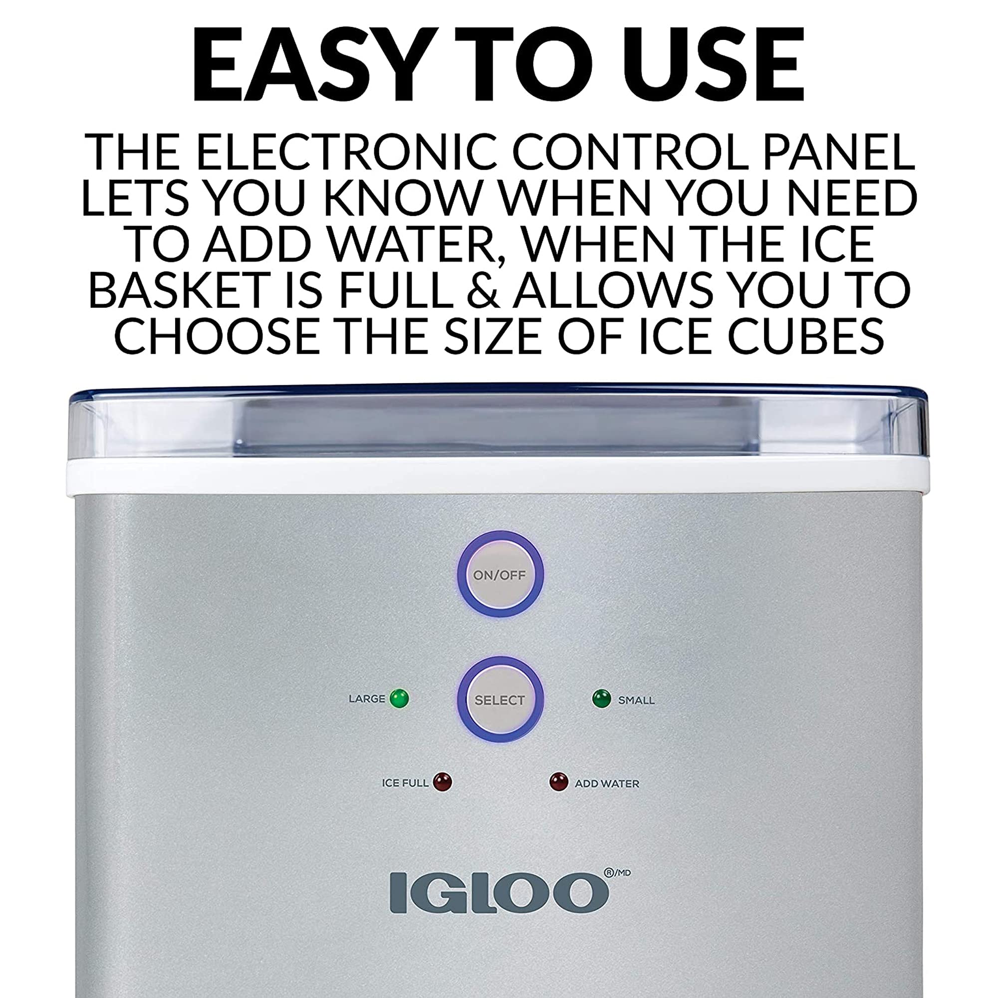 Igloo ICEB33SL Large-Capacity Automatic Portable Electric Countertop Ice Maker Machine, 33 Pounds in 24 Hours, 9 Ice Cubes Ready in 7 minutes, With Ice Scoop and Basket, Perfect for Water Bottles