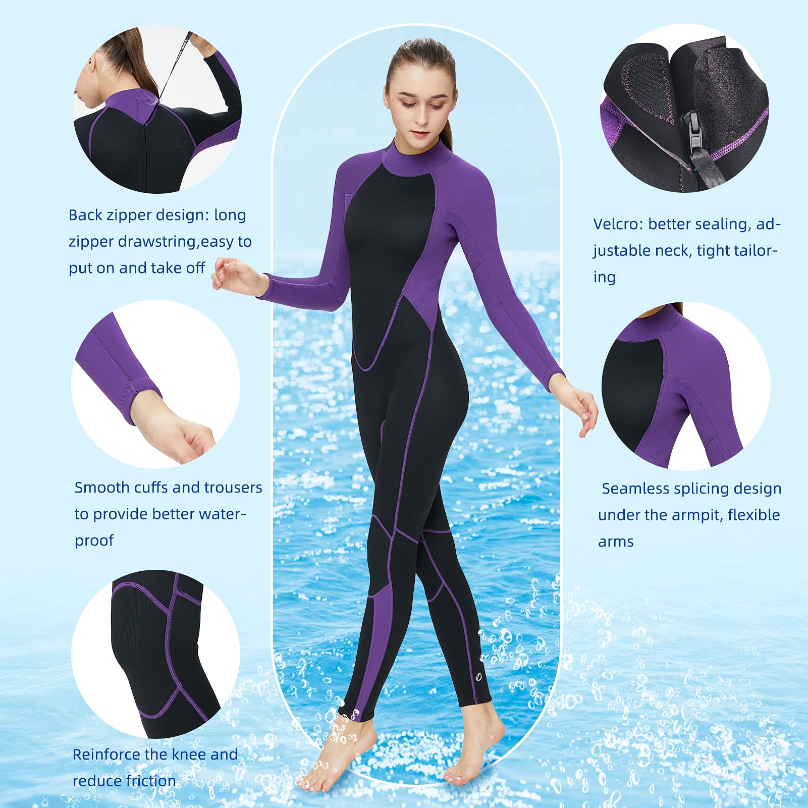 FLEXEL Full Body Wetsuit Men and Women 3mm Neoprene Keep Warm Back Zipper for Diving Surfing Snorkeling Kayaking Water Sports(S)