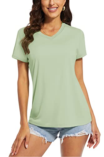 TACVASEN Womens T-Shirts Short Sleeve Shirts Summer Shirt Swim Shirts Rash Guard Quick Dry T Shirt Athletic Shirts Sun Protection Shirt Workout Shirts UV Shirts for Women Light Green