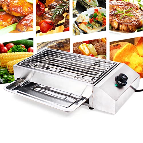 kitneed 110V 1800W Commercial Electric Grill, Steel Smokeless Smokeless Barbecue Grill, Portable Electric Grill Griddle with Grate & Oil Drip Tray for Courtyard Dinner, Outdoor, Party