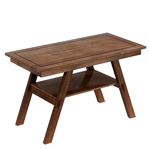 Dinehome 6-Piece Wood Counter Height Dining Storage Shelf, Kitchen Table Set with Bench and 4 Chairs,Rustic Style, Walnut+Beige Cushion, 60" x 30"