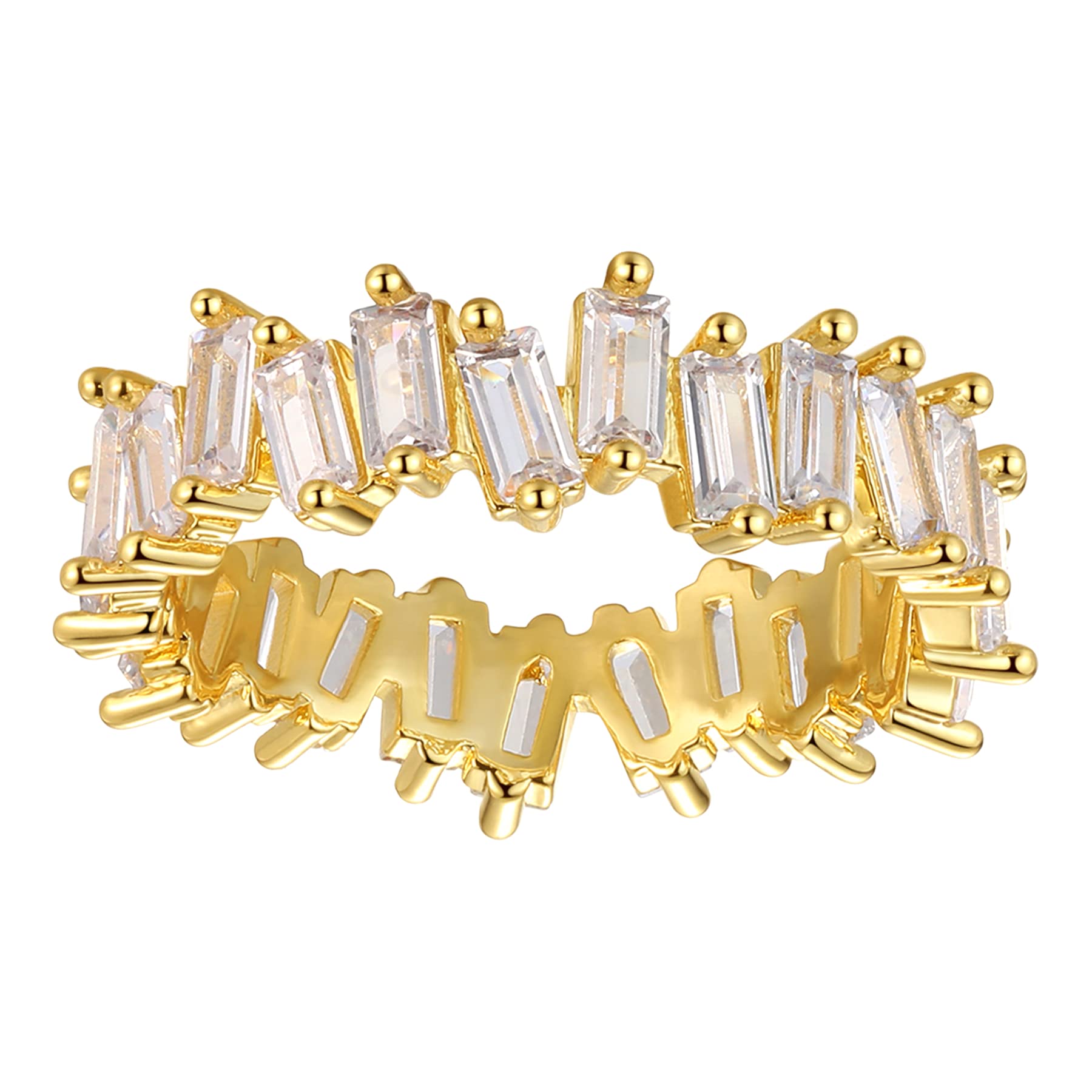 espere CZ Baguette Zig Zag Ring | 18K Gold Plated Baguette Cluster Eternity Stacking Band (4)