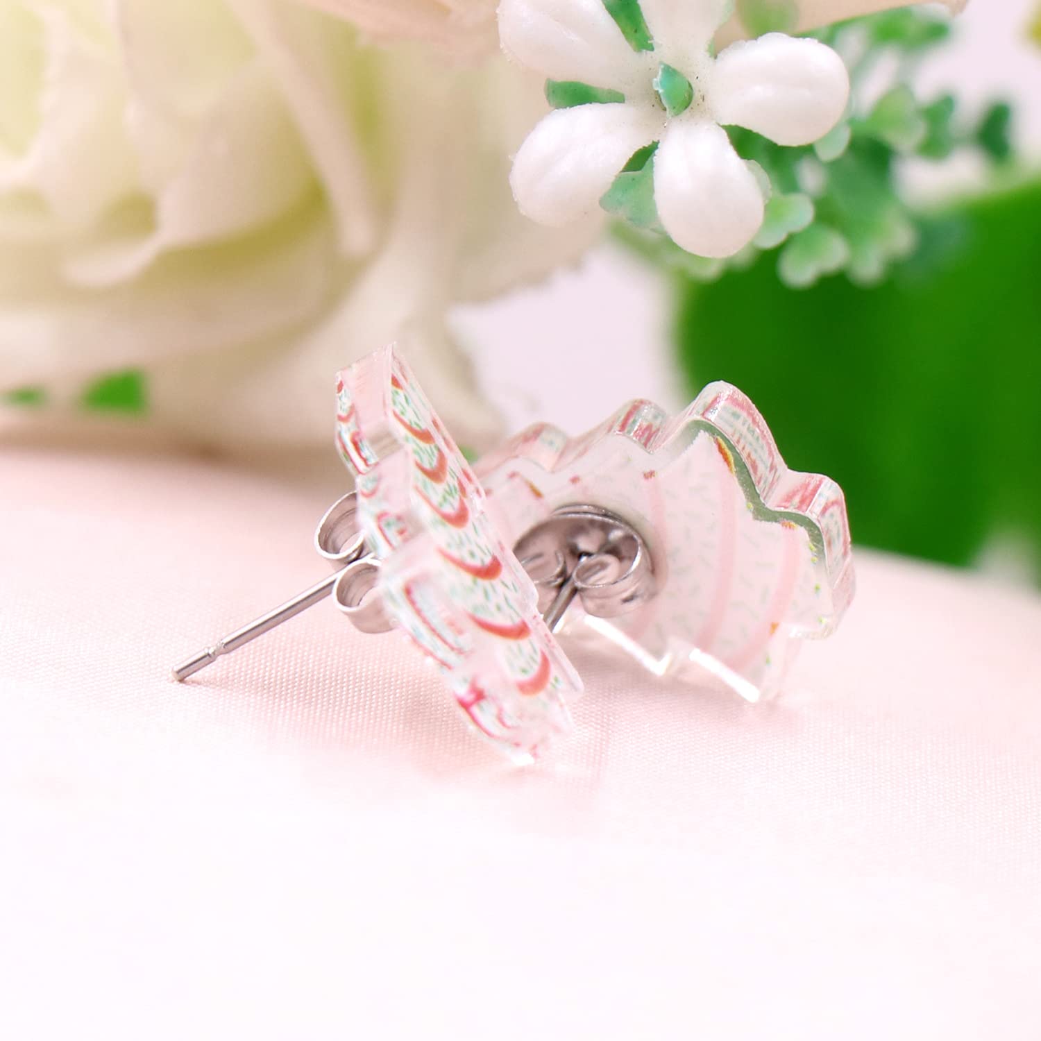 Cute Acrylic Christmas Tree Stud Earrings Chocolate Colorful Lanterns for Women Winter Xmas Festive Merry Christmas Holiday Jewelry Gift-A