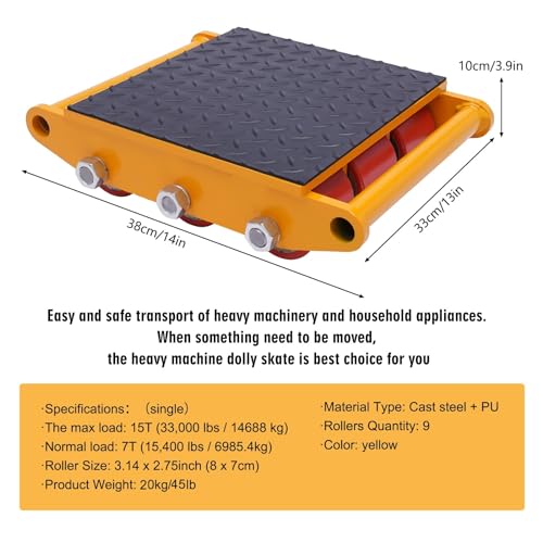 Heavy Duty Machine Dolly Skate Machinery Roller Mover 15t 33000lbs Capacity Cargo Trolley 9 rollen Skates Industrial Machinery Mover Rotating Roller All-Steel Construction Warehousing Transportation