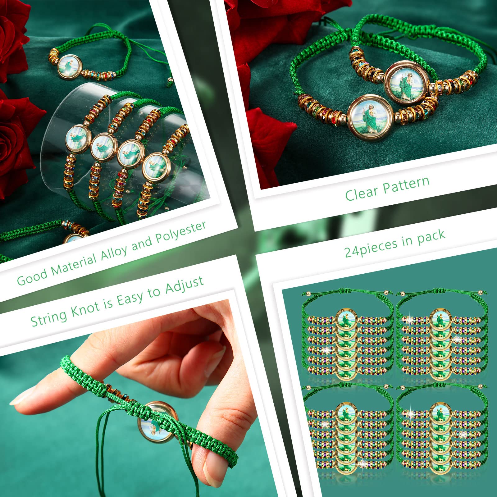 Cunno 24 Pieces Saint Benedict Virgin Mary Saint Jude Bracelet Catholic String Bracelets Rosary Bracelet for Women Bead Bracelets (Evil Eye Rope)