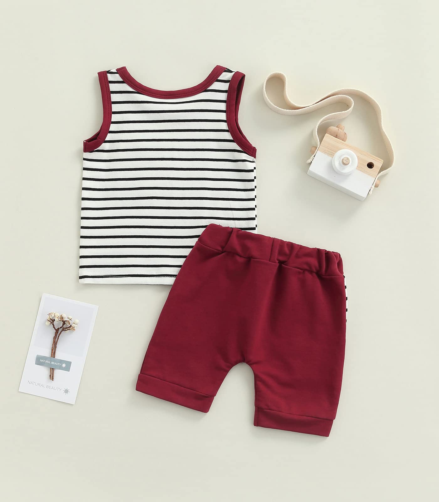 Toddler Baby Boy Summer Outfits Shorts Solid Short Sleeve T-Shirt Tops Casual Clothes Set (Brick Red, 18-24 Months)