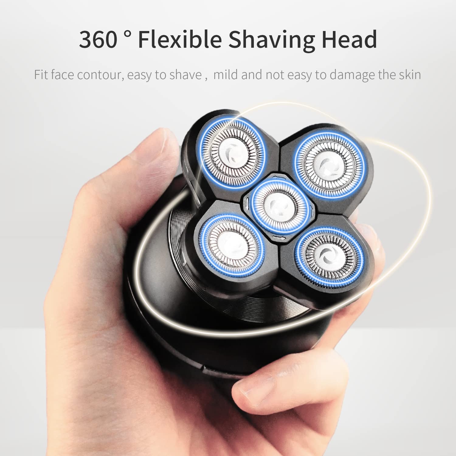 RAYCOSHAVE Head Shaver for Bald Men, 5 in 1 Wet & Dry Shaver Waterproof Bald Head Shaver, USB Rechargeable Rotary Shavers Grooming Kit with LED Display, Anti-Pinch, Ergonomic Design