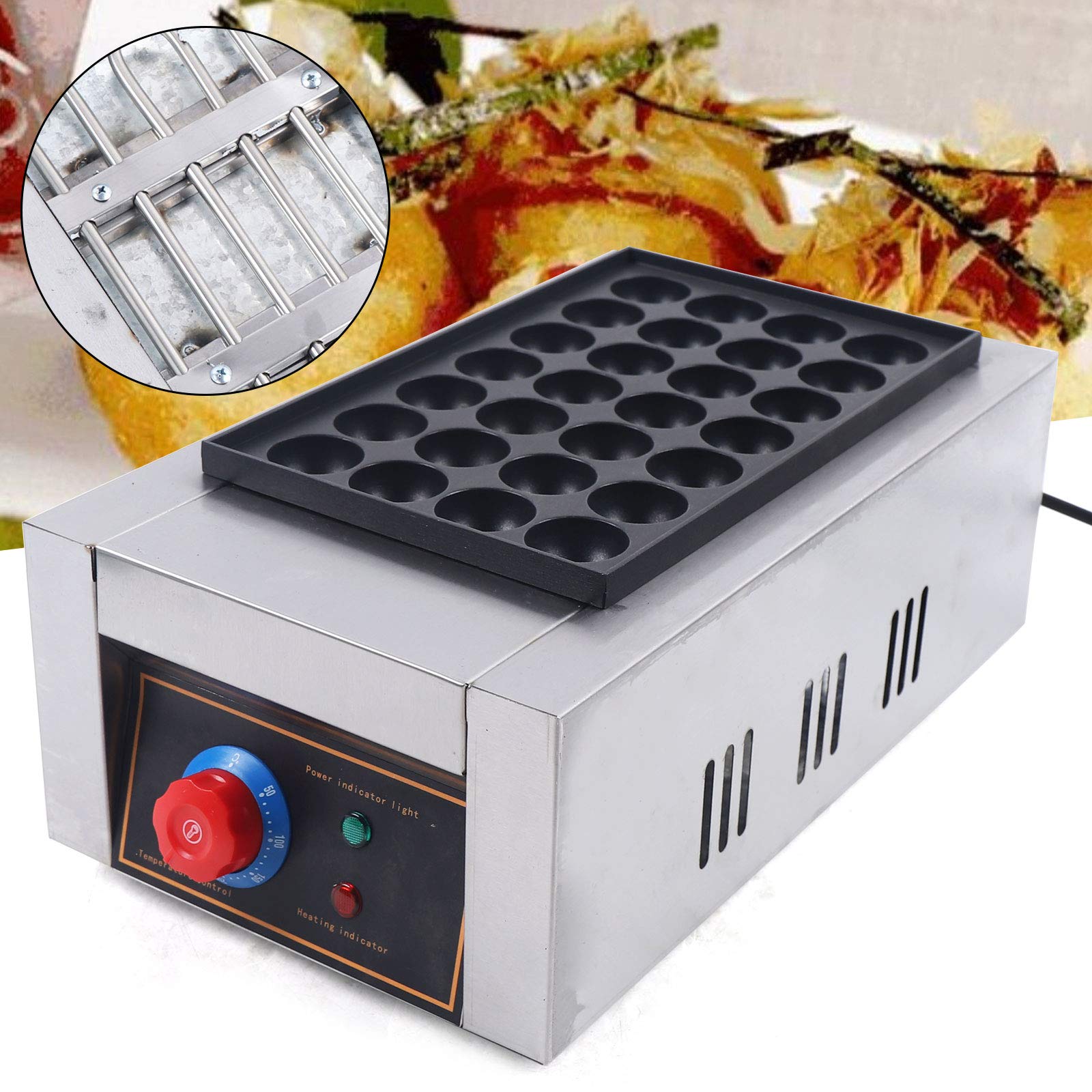 Electric Takoyaki Maker, Commercial 28PCS/56PCS Takoyaki Grill with Nonstick Molds Japanese Octopus Fish Ball Cake Grill Pan 110V (28PCS 2KW)