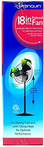 Westerly Oscillating Pedestal Fan, Adjustable Height, 3 Speeds, for Bedroom, Living Room, Home Office and College Dorm Room, 18", Black (2)