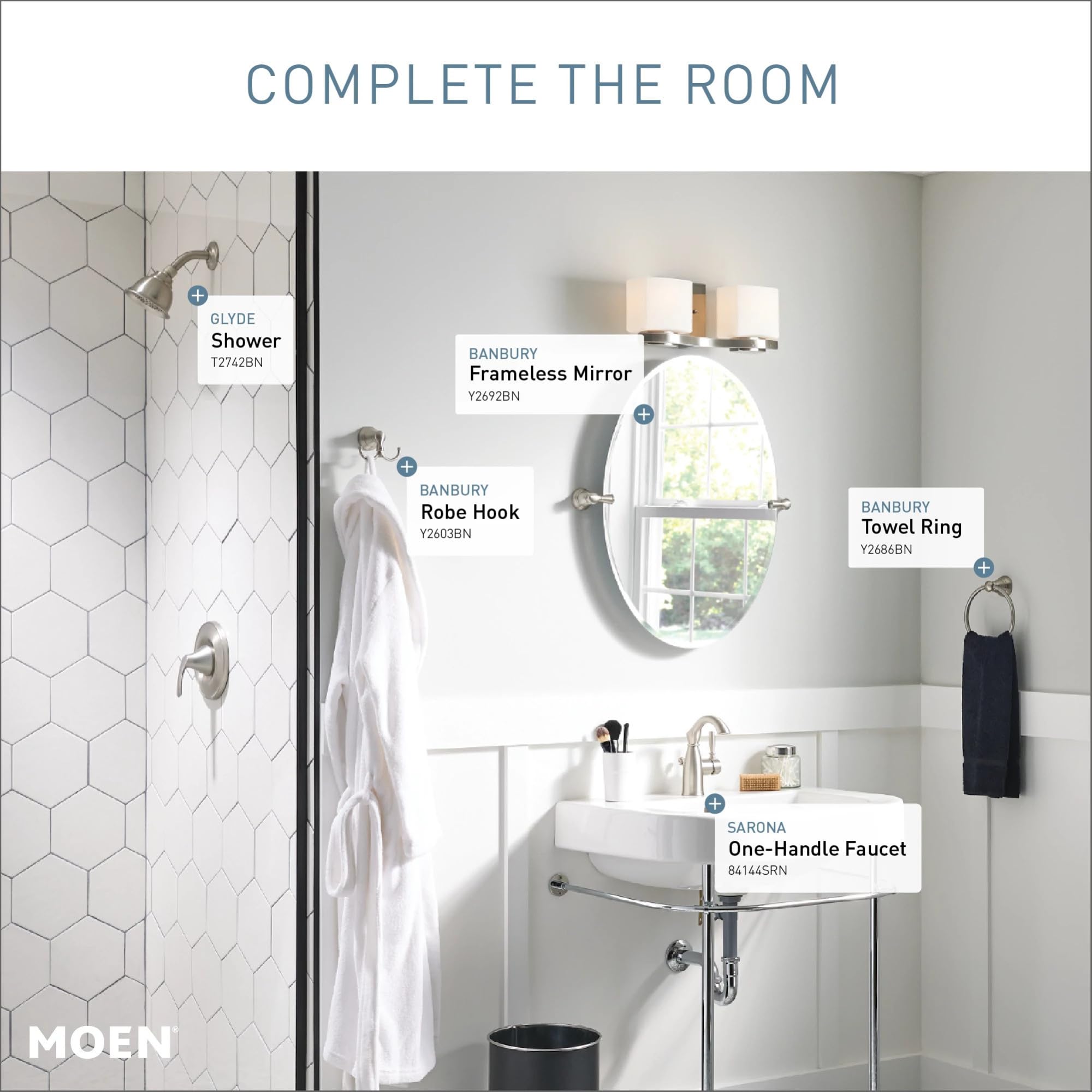 Moen Sarona Spot Resist Brushed Nickel One-Handle Single Hole Rustic Farmhouse Bathroom Sink Faucet with Optional Deckplate, 84144SRN