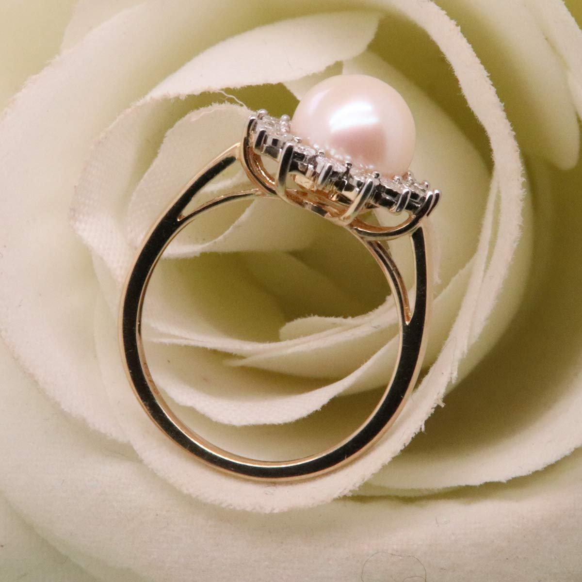 Dazzlingrock Collection 8 MM Round White Freshwater Pearl & White Diamond Illusion Engagement Ring for Women in 10K Yellow Gold, Size 6