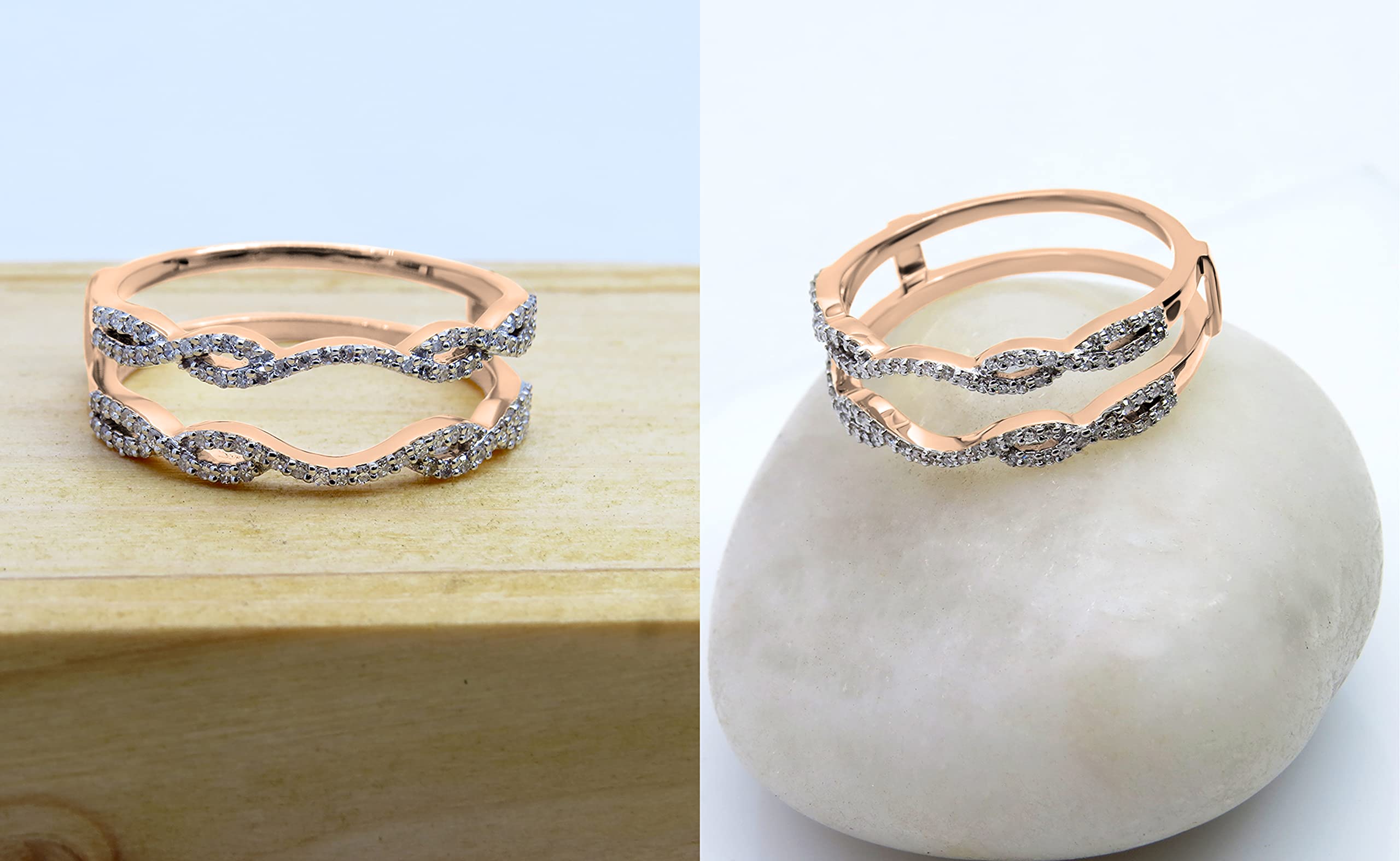 Dazzlingrock Collection 0.35 Carat (ctw) Round White Diamond Double Enhancer Wedding Ring in 10K Rose Gold Size 6