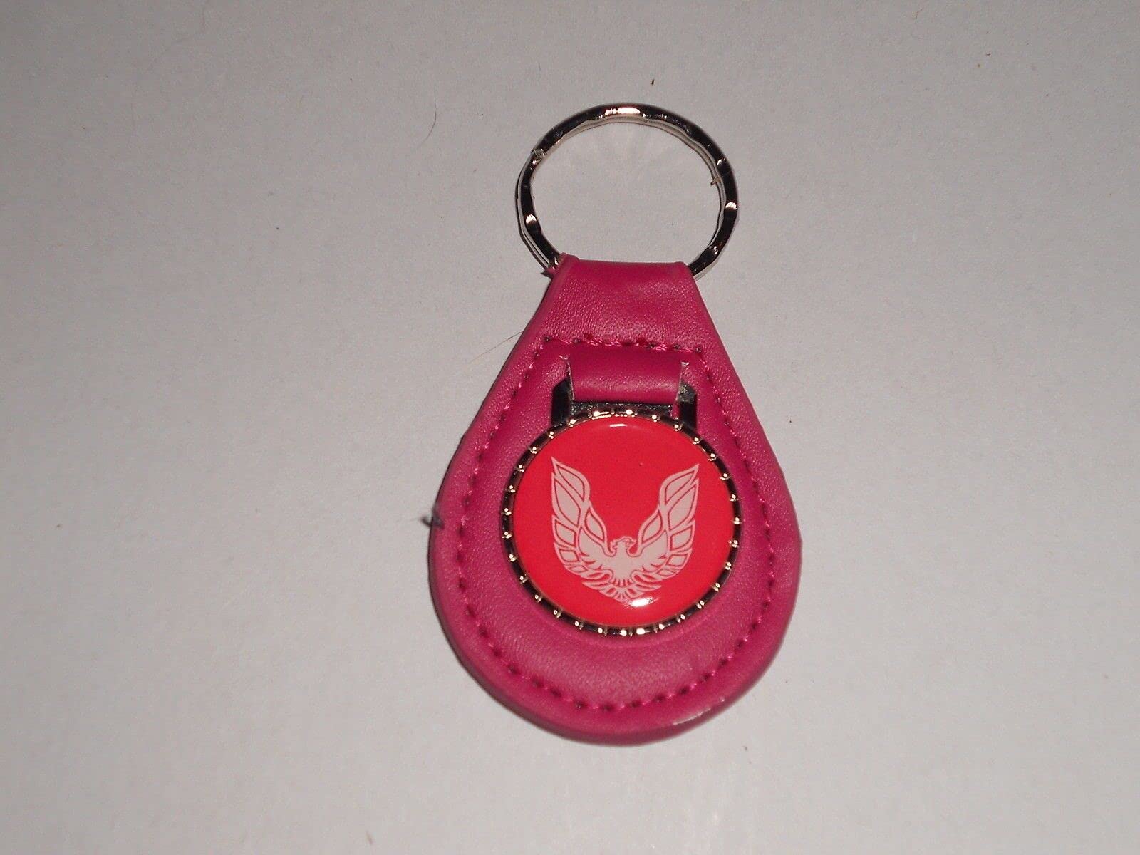 FIREBIRD OR TRANS-AM WHITE BIRD LOGO LEATHER KEYCHAIN - MAGENTA