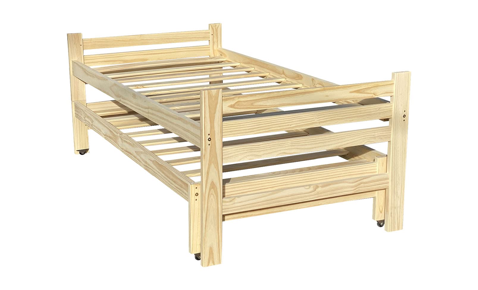 Twin XL Over Twin Size Bed Pennsylvania Wooden Wheeled Platform Bed Solid Pine Wood with Casters Unfinished with Wooden Slats Mattress Support/No Box Spring Needed β Two Beds Set
