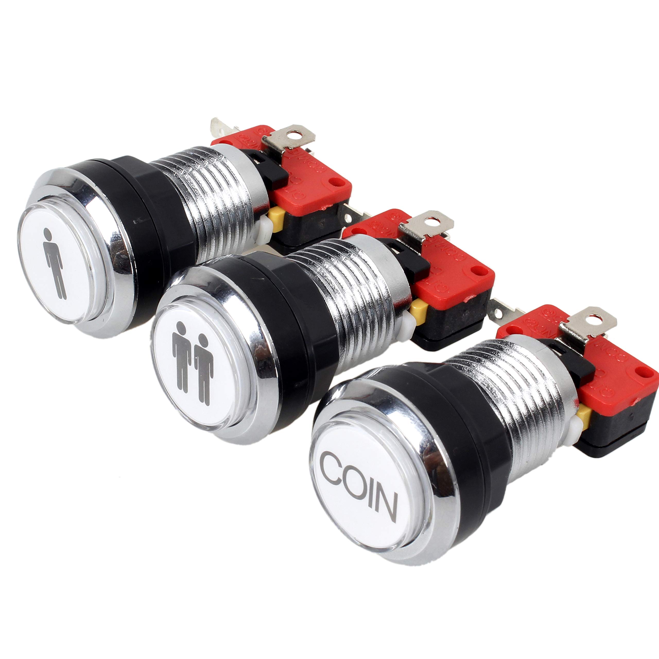 EG STARTS Arcade Buttons Chrome Silver Plated 5V / 12V LED Illuminated Push Button 1P / 2P Player Start Buttons / 2X Coin Buttons Compatible MAME/Jamma/Fighting Games/Arcade Video Games Kit Part