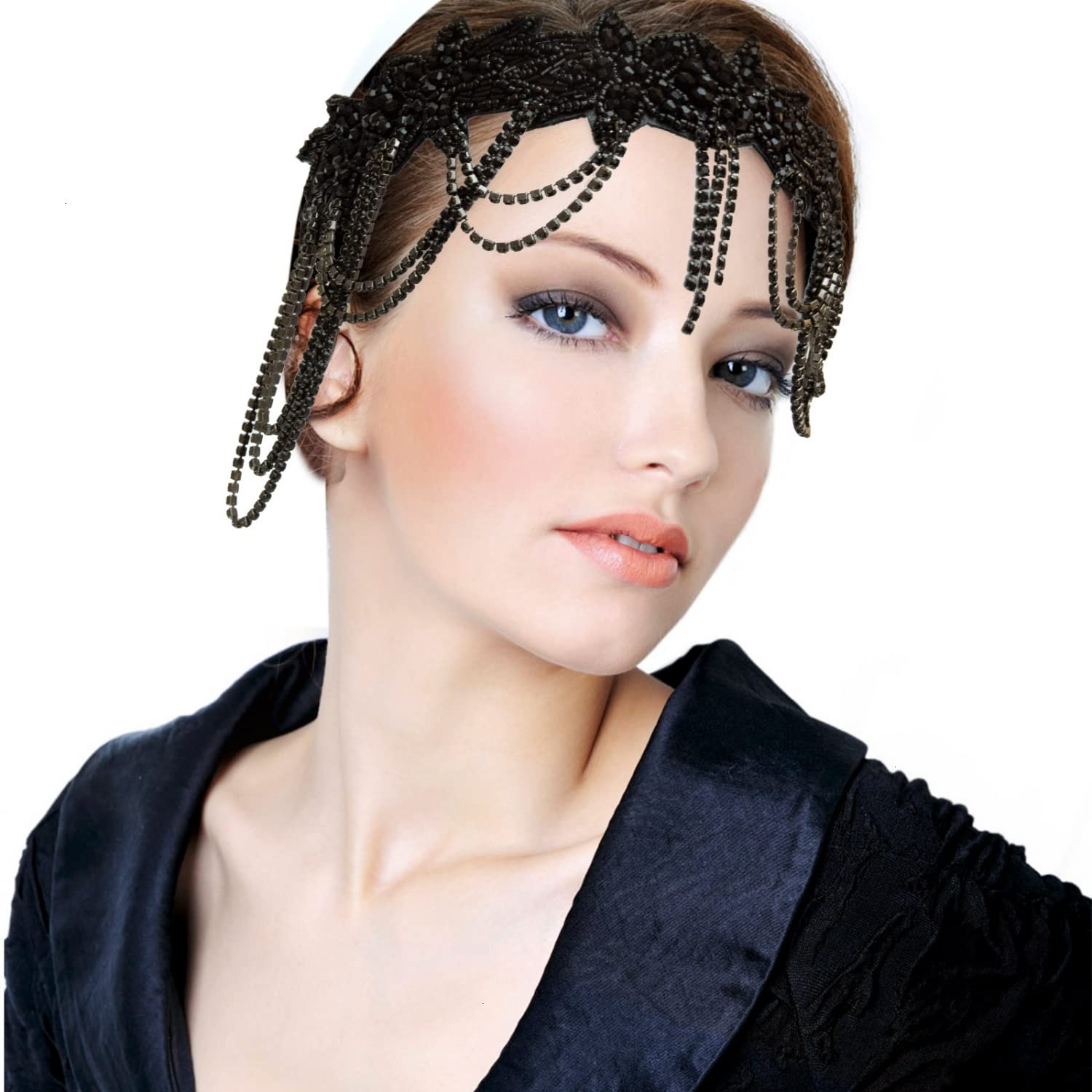 Gonioa 1920s Flapper Headband 1920s Headpiece for Women, Flapper Headpiece Black Great Gatsby Headpiece 1920 Accessories Women Flapper Accessories Gatsby Accessories for Women