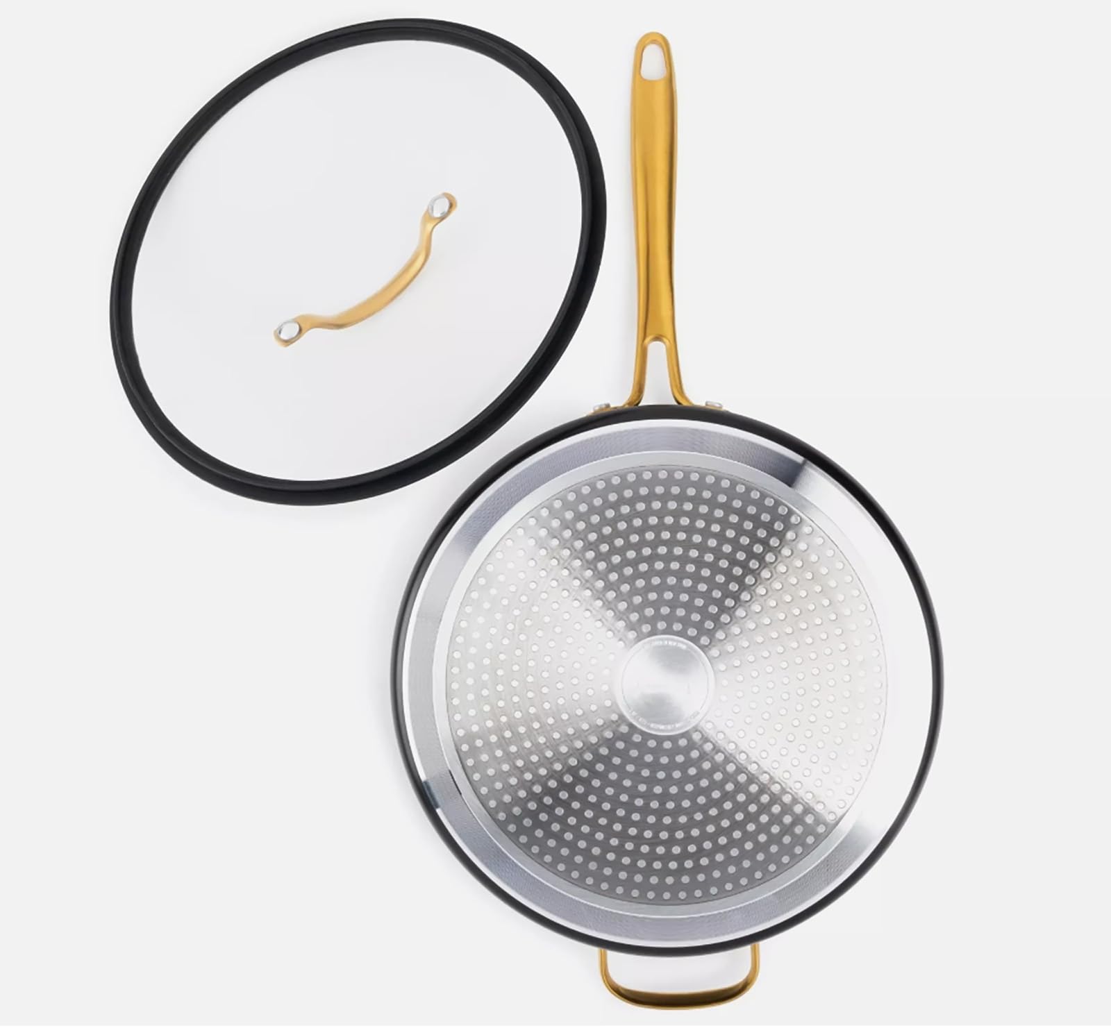 Non Stick Saute Pan with Glass Lid, 5 Quart Black and Gold Signature for Effortless Cooking, Durable Design, Excellent Heat Distribution