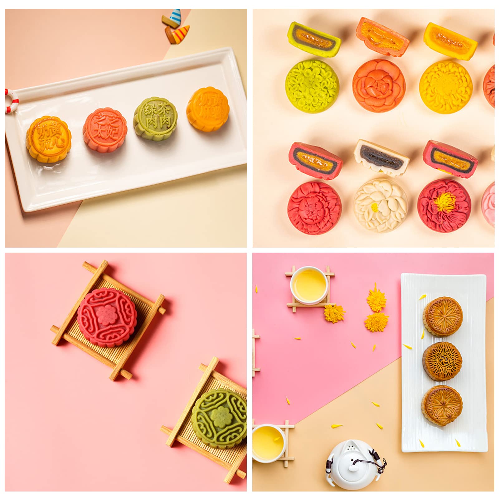 Fruit mid-autumn moon cake press mold, hand-pressed mooncake dessert DIY with 1 stamp flower, moon cake puff pastry press mold DIY (1 Strawberry Stamp-1)