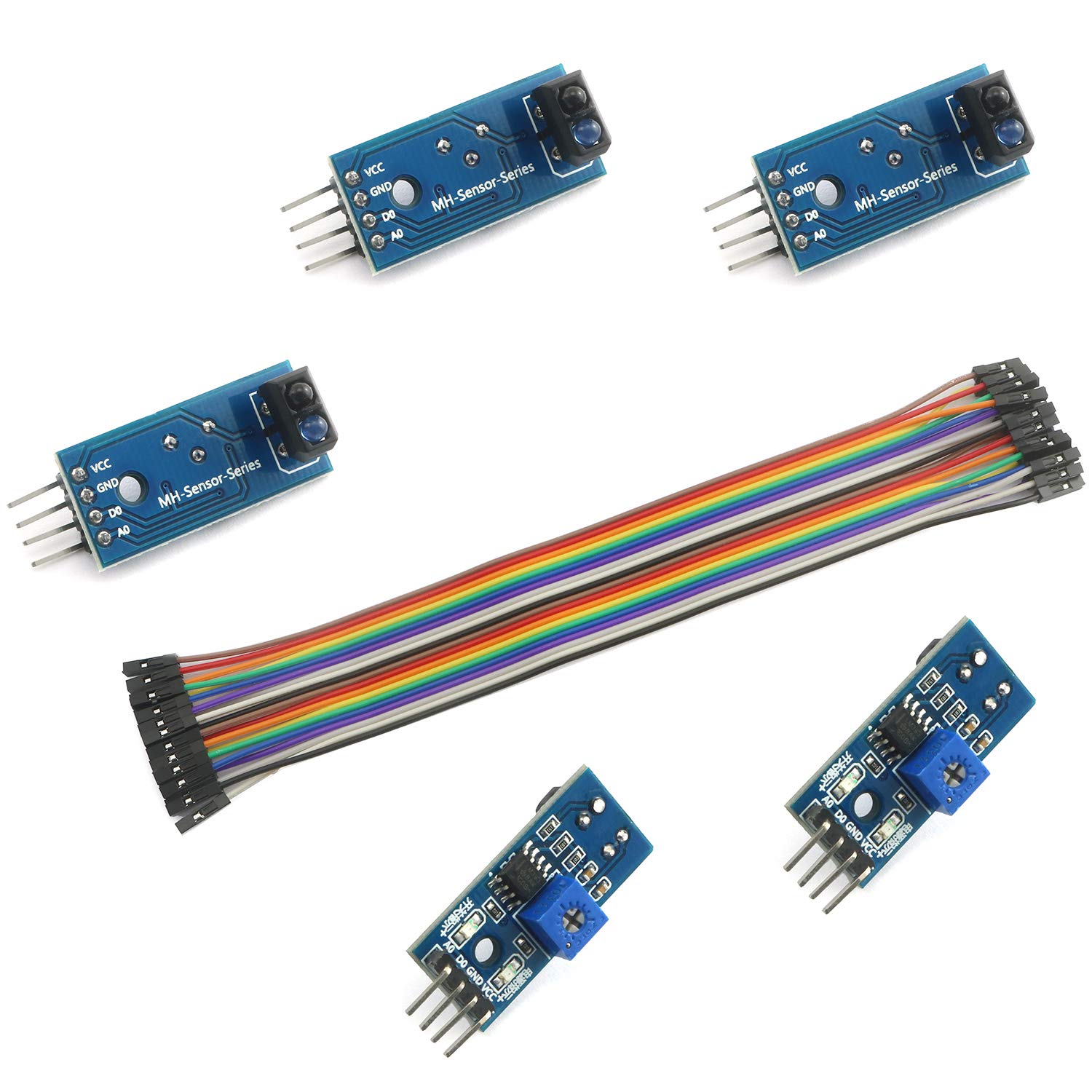 DZS Elec 5PCS TCRT5000 Infrared Reflective Switch IR Barrier Line Track Sensor Module and 20Pin 20cm Cables Line Jumper Female to Female Kit for Arduino Raspberry Pi Smart Car Robot