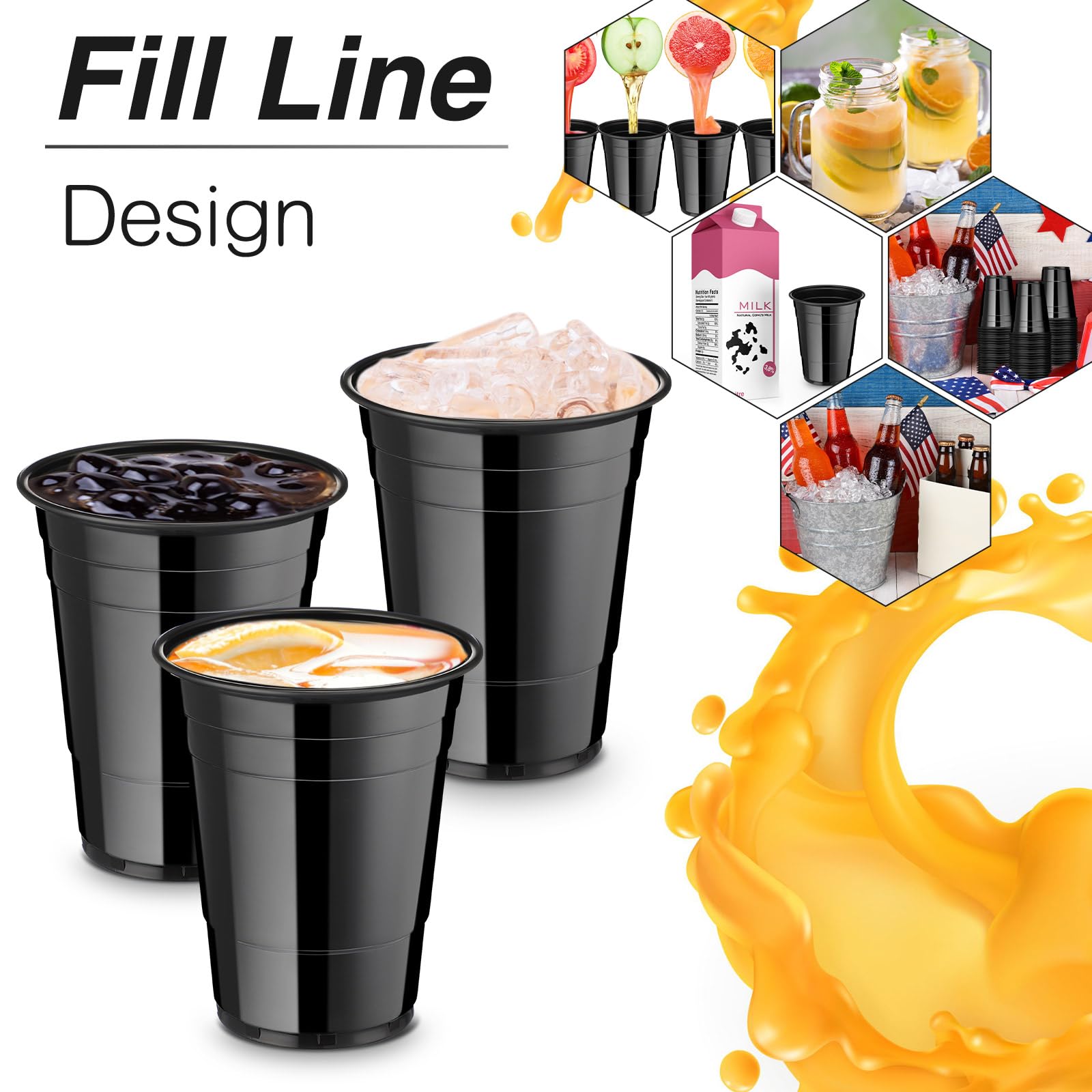 Lounsweer 100 Pack 16 oz Christmas Plastic Cups Party Supplies Cups Disposable Drinking Cups Water Cups for Graduation Wedding Birthday Beer Taste Serving Snack Sample Tastings Barbecues Picnic(Black)