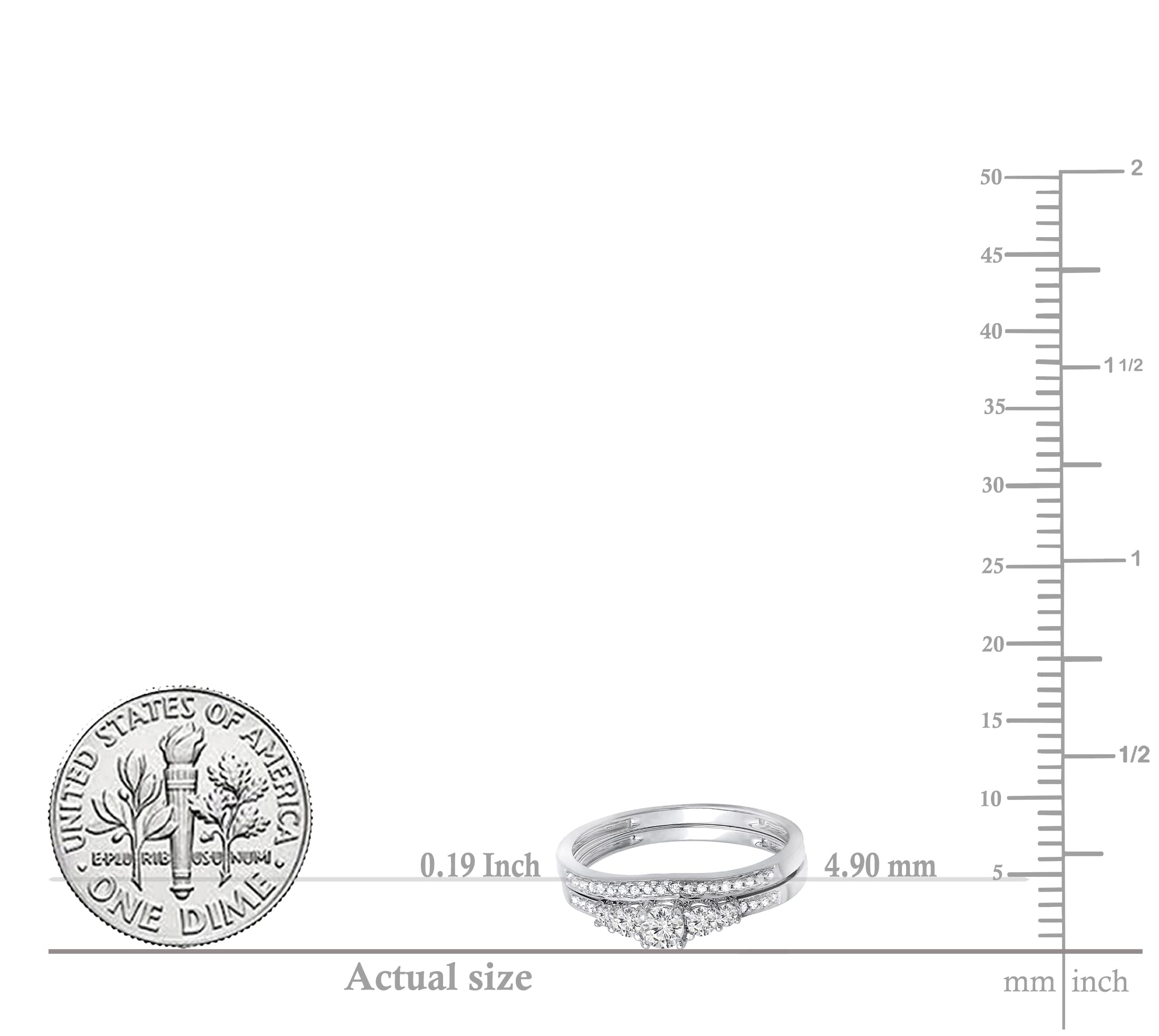Dazzlingrock Collection Round White Diamond Five Stone Engagement Ring Set for Women (0.45 ctw) in 14K White Gold Size 7