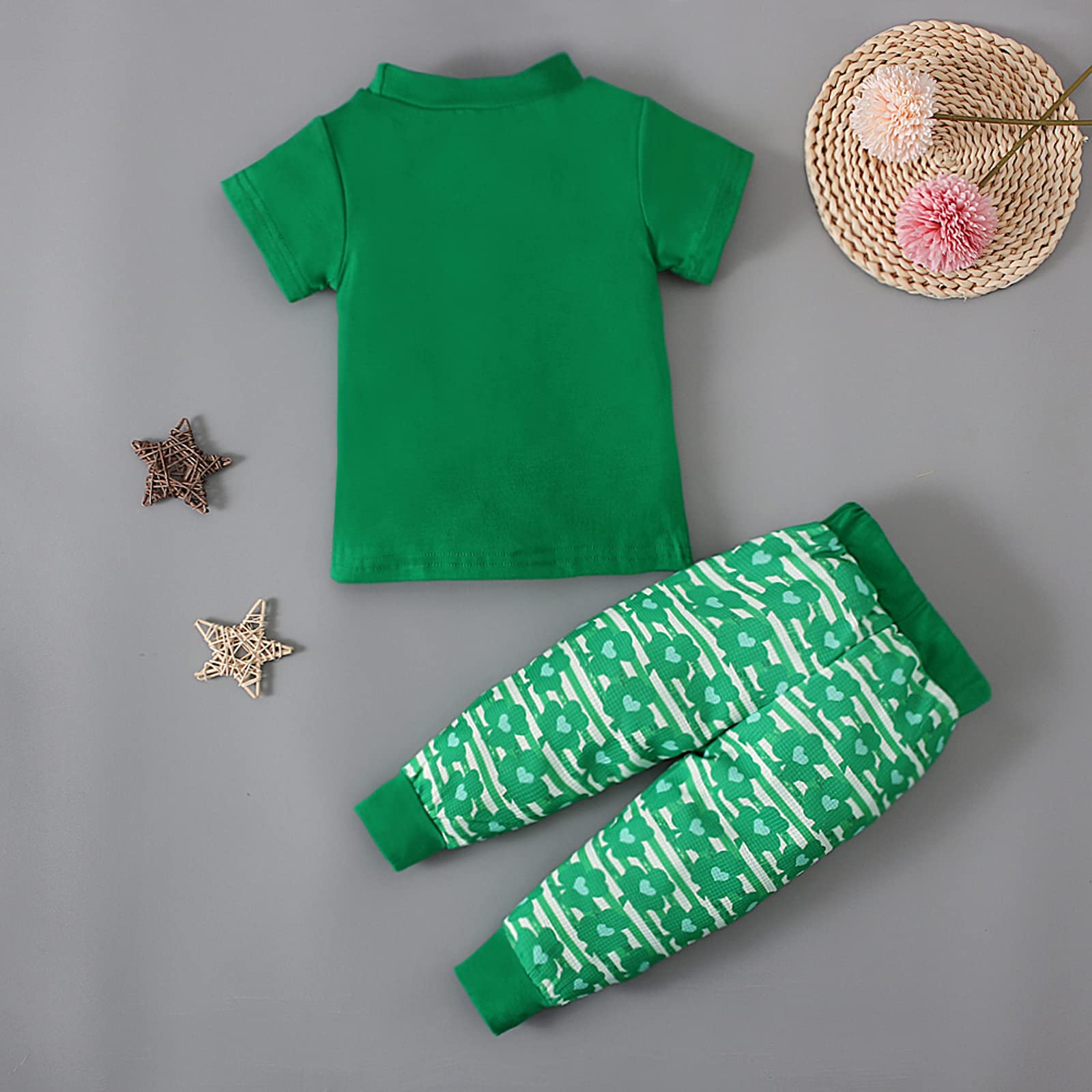 Toddler Girl St Patricks Day Outfits Shamrock Saint Patrick's Day Ruffle Dress Top T-Shirt+Clover Flared Pants Clothes Set (St Patrick, 3-4T)