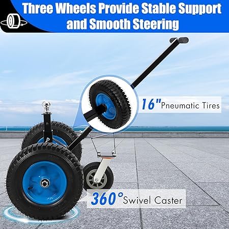 DobleePy Adjustable Trailer Dolly - Capacity Utility Trailer Mover, Multiple-Uses, 1000lbs Tongue Weight, Carbon Steel, 16'' Pneumatic Tires