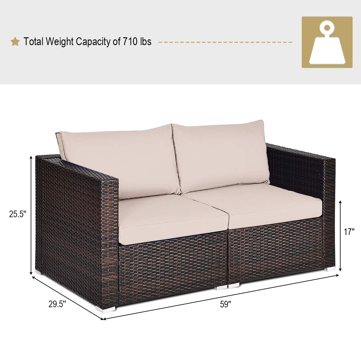 Tangkula 4 PCS Outdoor Wicker Corner Sofa Set, Patio Rattan Loveseat w/Removable Cushions, Sectional Sofa Set Additional Seats for Balcony Patio Garden Poolside (Brown)