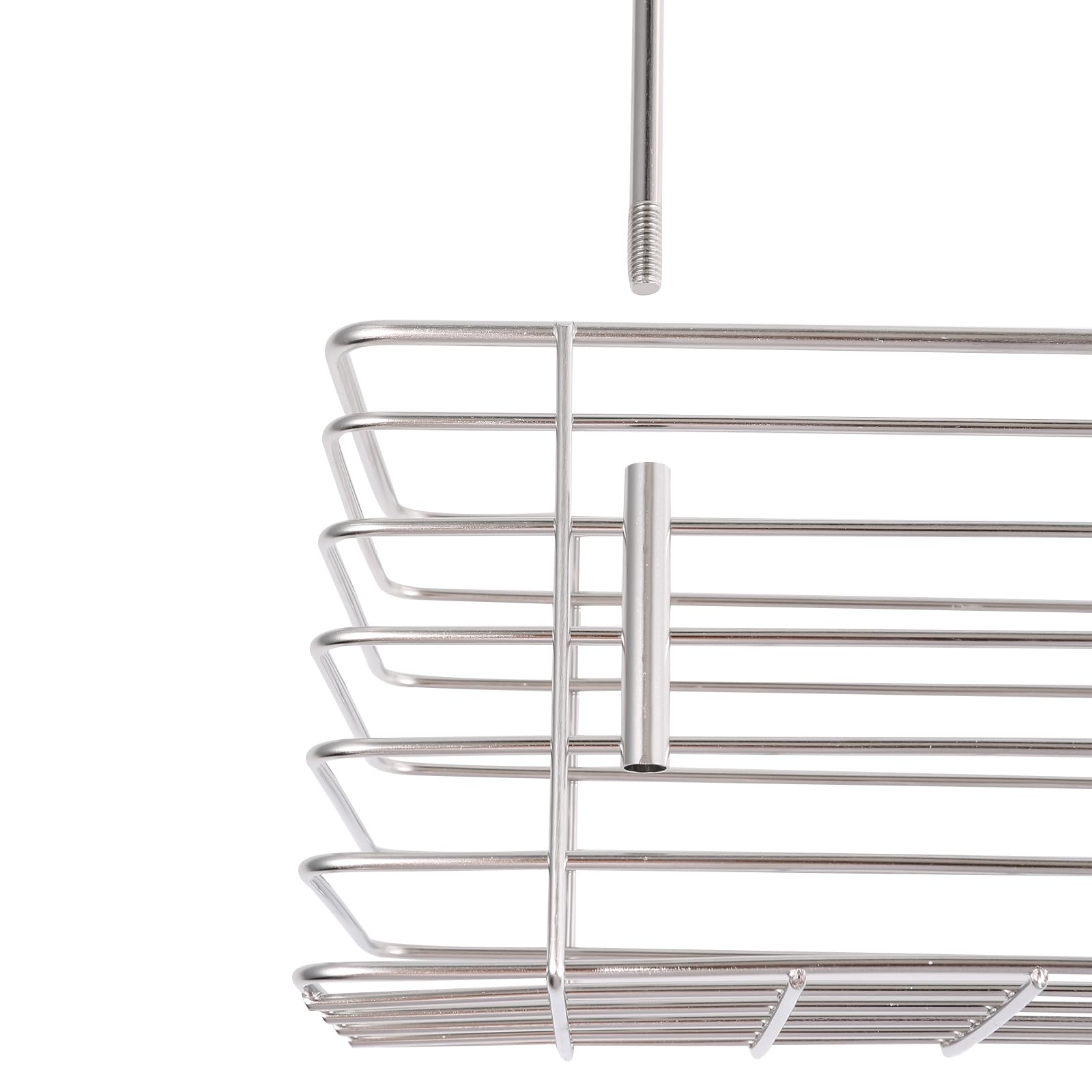 Mewutal Hanging Shower Basket 304 Stainless Steel Bathroom Storage Rack Movable Shampoo Bracket Single Layer Shelf with Rotatable Hooks, for Bath Ball Soap Towel Face Wash (310×280×100mm/12×11"×4")