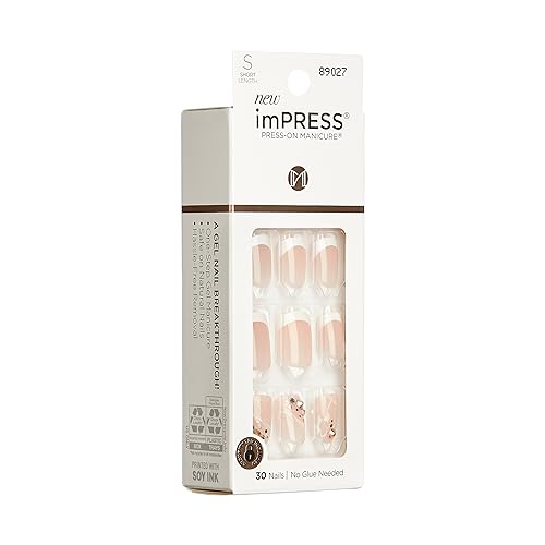 KISS imPRESS Press-On Manicure Fake Nails β My Worth, Short, Square, French, Easy Press On, Chip Proof, Smudge Proof, Waterproof, No Dry Time, Comfortable & Secure, Super Hold Adhesive | 30 Count