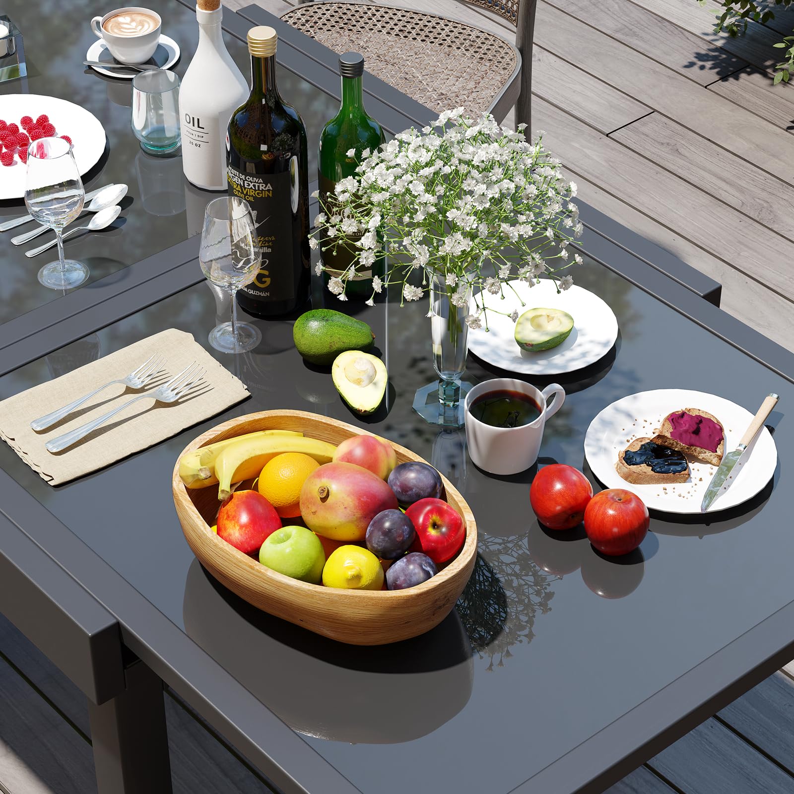 PATIOHIT Modern Aluminum Outdoor Dining Table - Expandable Patio Glass Dining Table for 6-8, Extendable Aluminum Patio Extender Table 35" to 70" for Backyard, Porch, Deck, Garden - Dark Grey