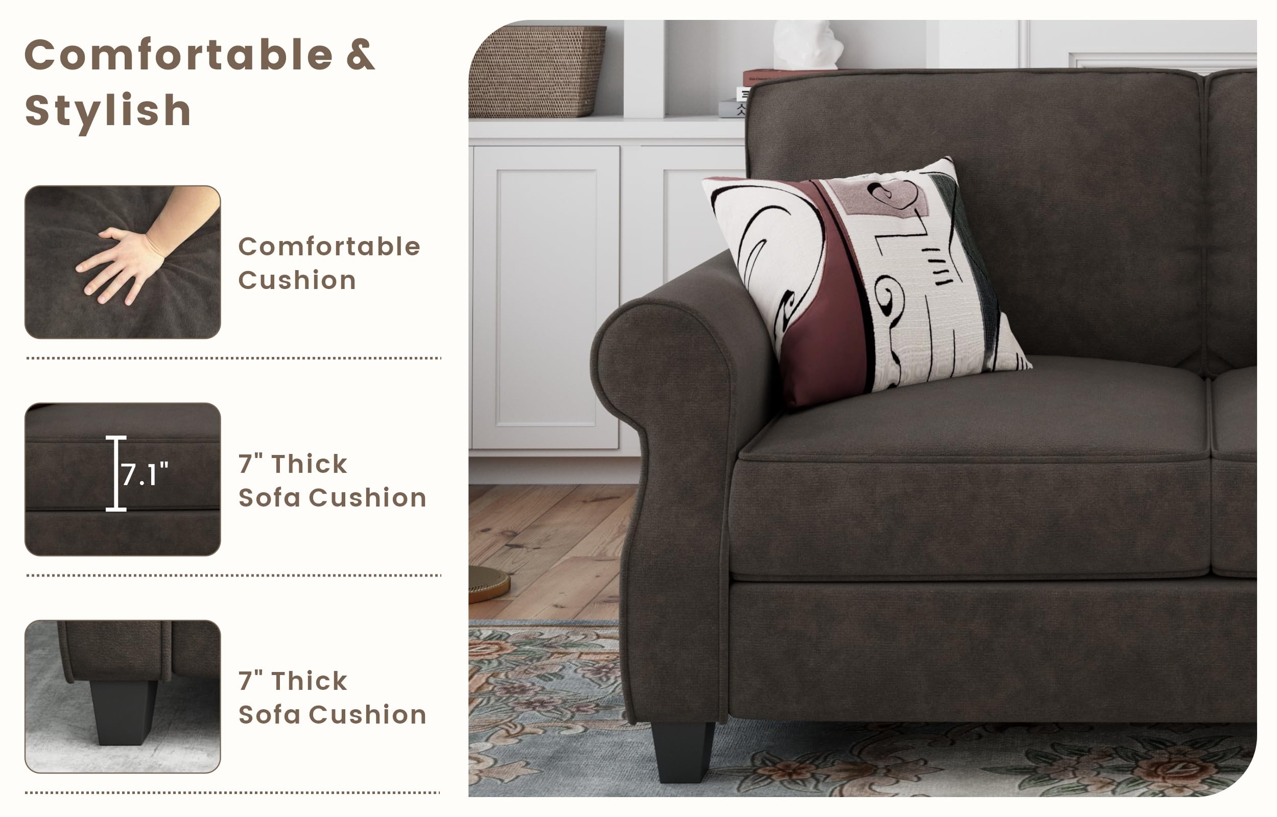 Loveseat Sofa - 56" Small Couch Mid Century Modern Flannel Love Sofas Small Space Saving Upholstered 2 Seater Love Seat Couches for Living Room Bedroom Home Office Apartment and Small Space,Brown