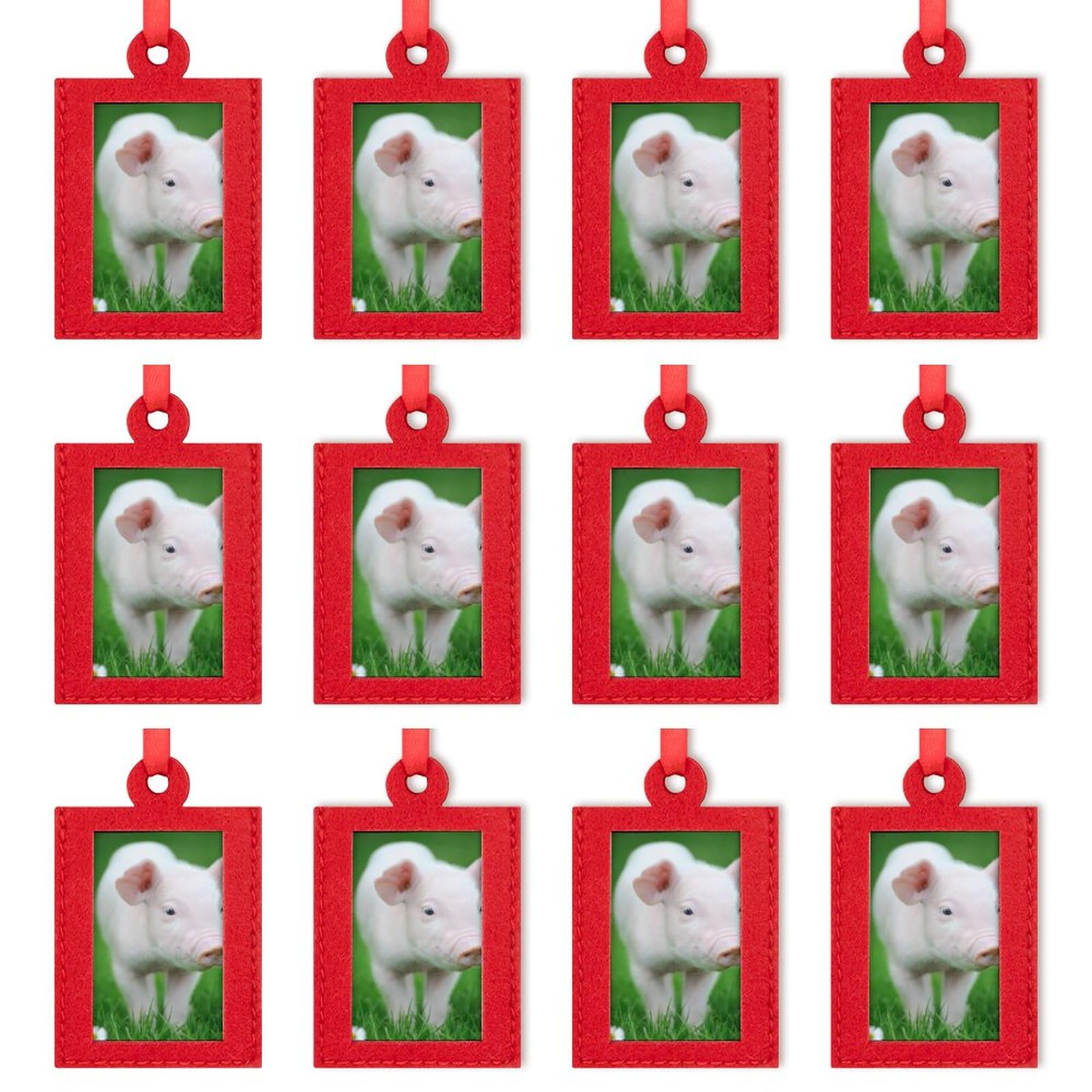 Cute Pig Christmas Photo Ornament Frame Red Picture Frame for Xmas Tree Hanging Decoration