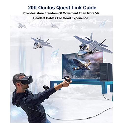 Cusstally for Quest 2 Link Cable 20Ft/6M, Link Cable, Angled High Speed Data & Charging Cable