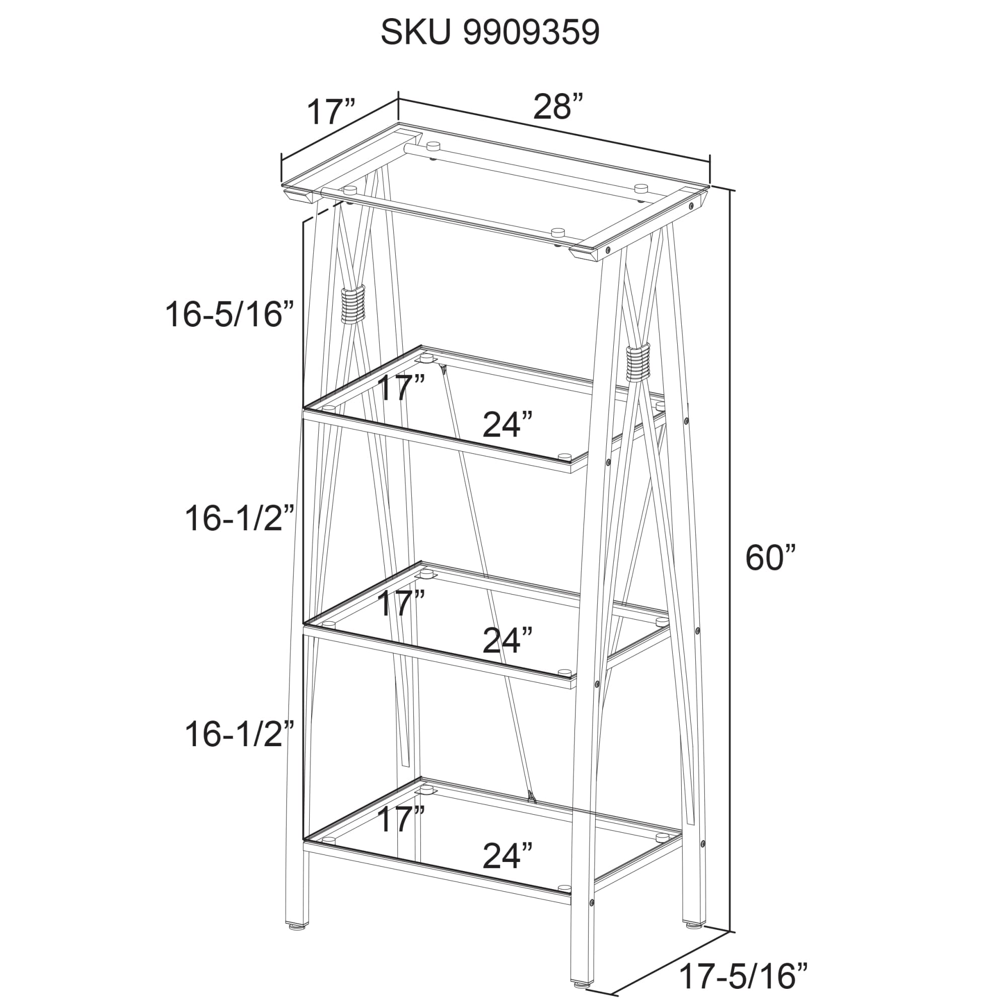 Realspace® Vista 60"H 4-Shelf Glass/Metal Bookcase, Clear/Silver