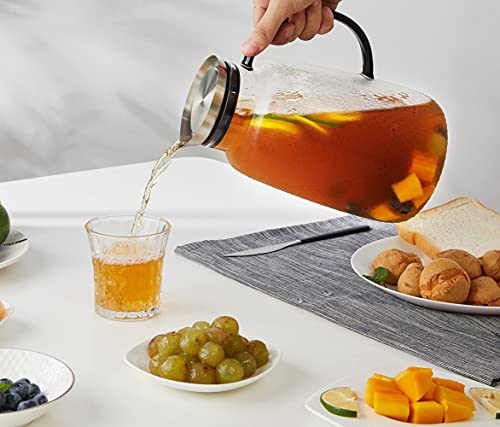 Purefold 80 ounces “Pineapple Series” Glass Pitcher with Stainless Steel Lid, Hot and Cold Water Carafe, Fruit Tea Coffee Maker, Ice Tea Pitcher, Juice Jar
