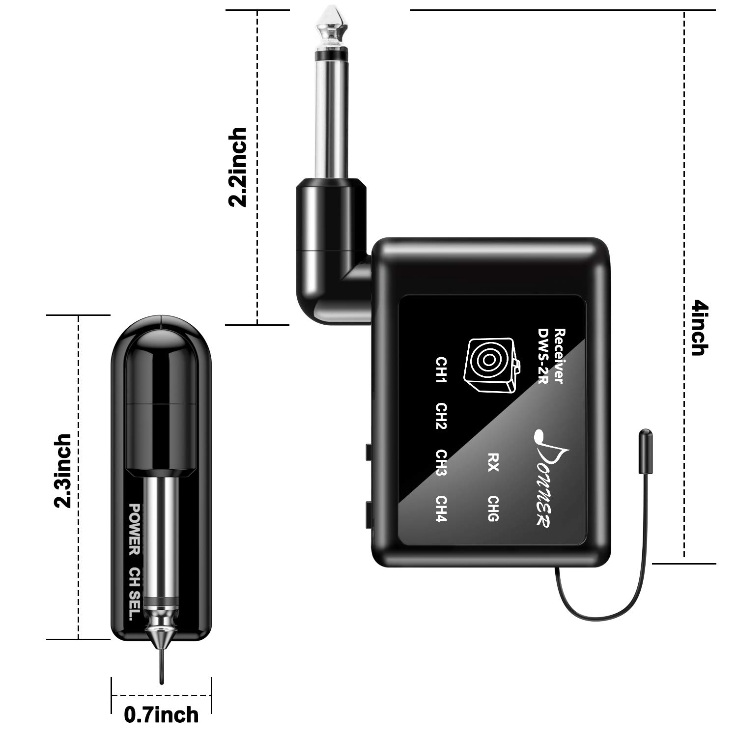 Donner Wireless Guitar System, Upgraded Digital Wireless Guitar Transmitter Receiver, for Electric Guitar Bass Violin Instrument Ultra-Low Latency 200ft Range Rechargeable (DWS-2)