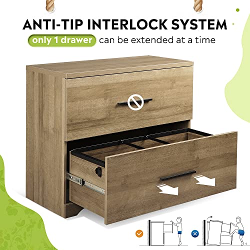 DEVAISE 2 Drawer Wood Lateral File Cabinet with Anti-tilt Mechanism, Storage Filing Cabinet for Home Office, Gray Oak