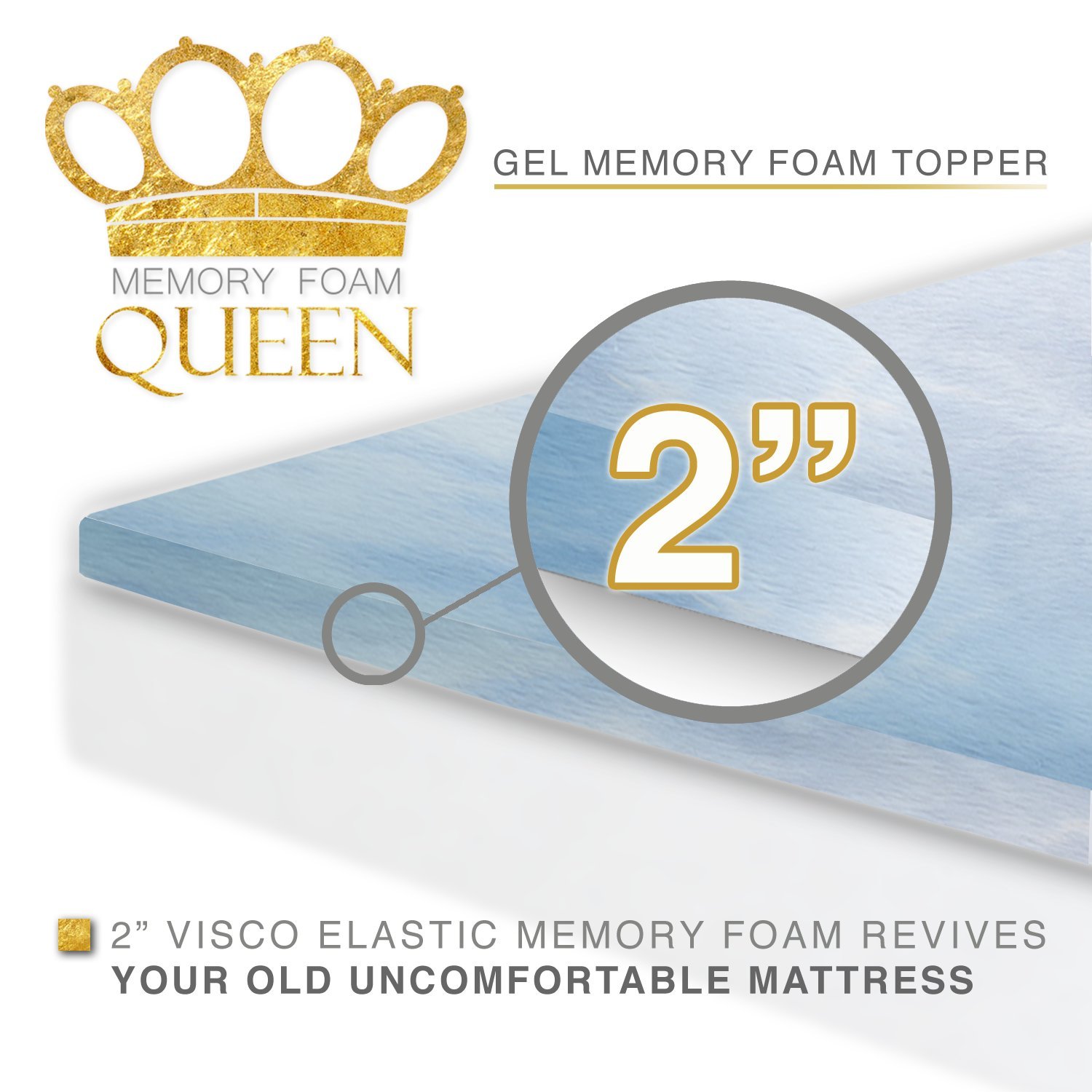 MFQ - Gel Memory Foam Mattress Topper King Size Bed Pad - Made in The USA - 2 Inch Gel Mattress Topper King Size for Extra Padding - Extra Soft and Comfy Gel Infused Toppers