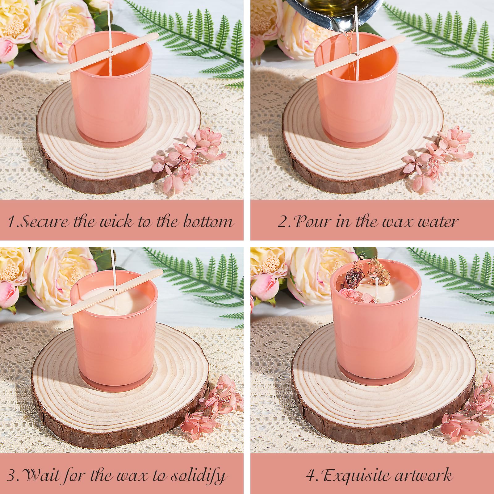 CONNOO 12 Pack 10 OZ Spring Color Glass Candle Jars for Making Candles with Airtight Bamboo Lids Nice Sticky Warning Labels for Candle Making Empty Container Bulk - Dishwasher Safe