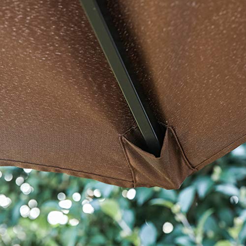 LOKATSE HOME 15 Ft Twin Patio Umbrella Double Sided Outdoor Sunshade Canopy with Crank for Garden Table Market Beach Shade Outside Deck or Pool, Brown