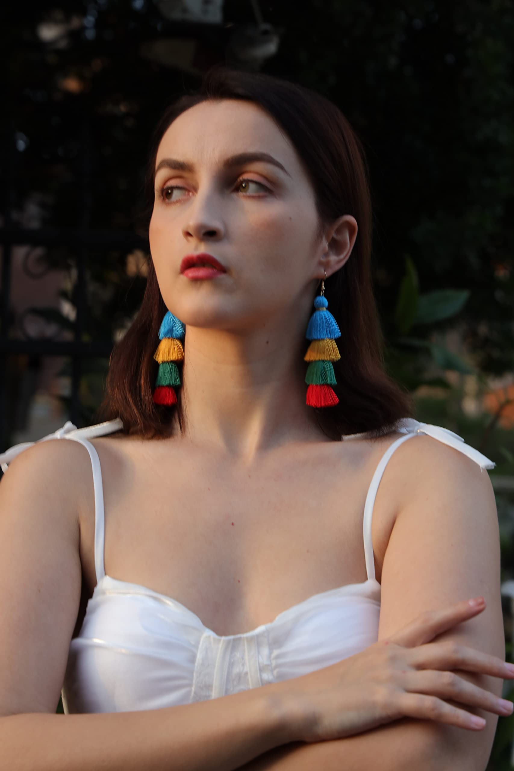 Eigso 9 Pairs Colorful Layered Gradient Drop Dangle Tassel Earrings Set for Women Boho Jewelry