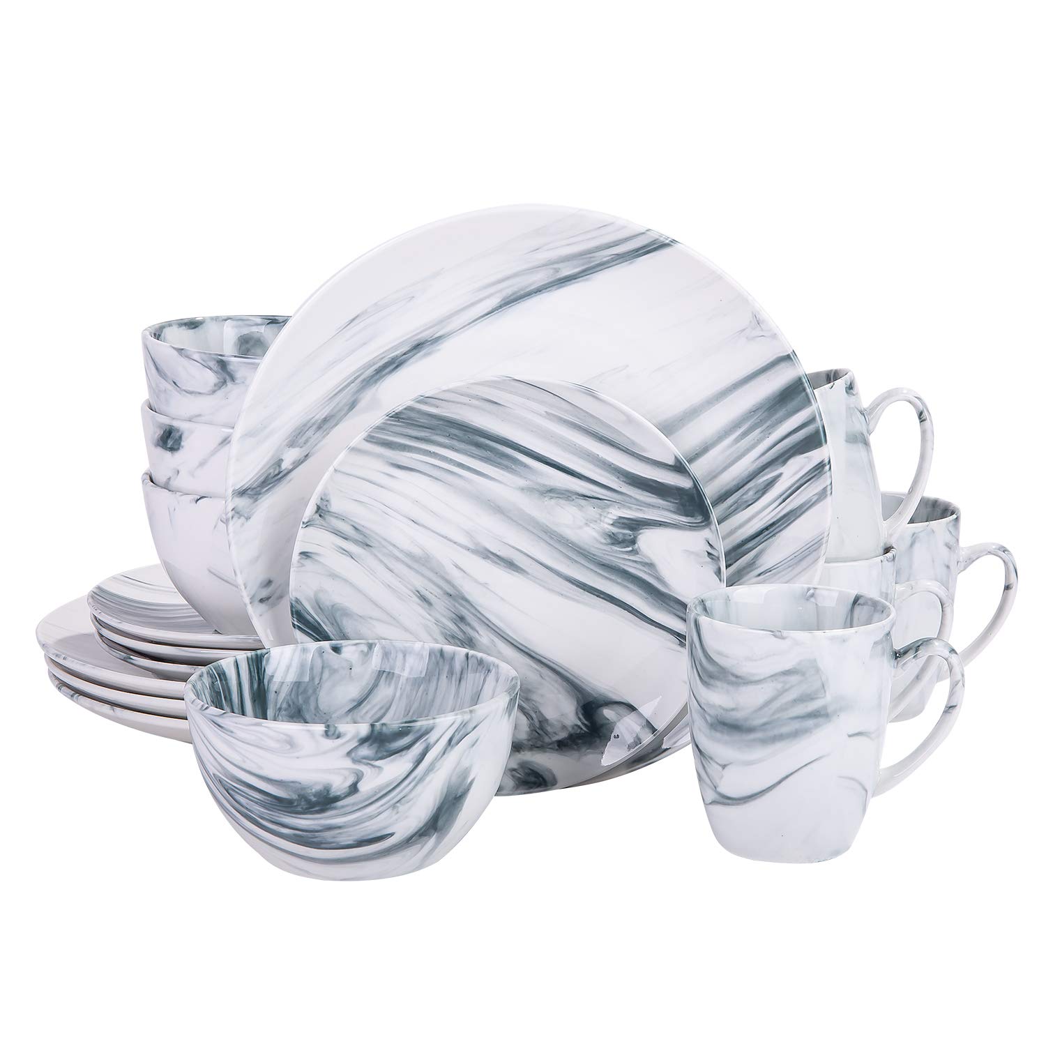 Cutiset Unique Accent Elegant Natural Marbleized 16 Piece Dinnerware Set, Plates and Bowls Sets,Service for 4
