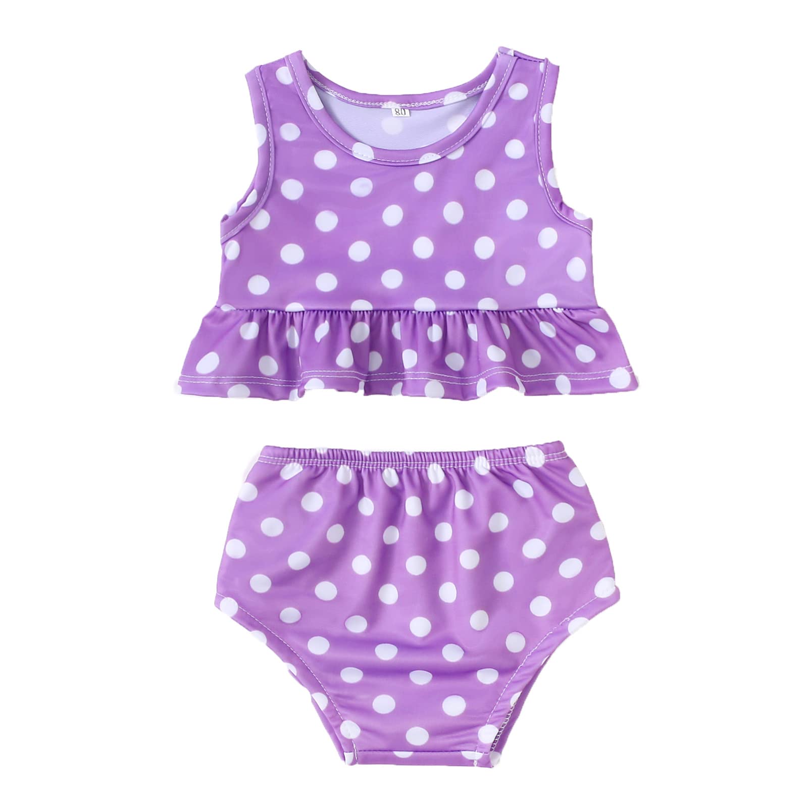 Toddler Girl Swimsuit Polka Dots Baby Girl Bathing Suit Sleeveless Swimwear Two-Piece Beach Bikini Summer(12-18 Months, Blue)