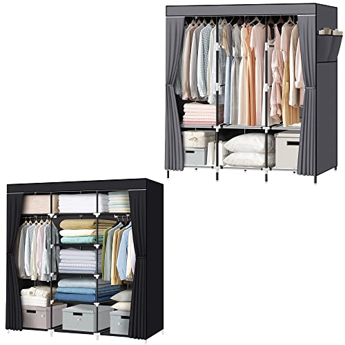 LOKEME 61 Inch Bundle with 55.5 Inch Portable Wardrobe Closet, Closet Oraganizr with 5 Hanging rods, Dust-Proof Cover, Non-Woven Fabric