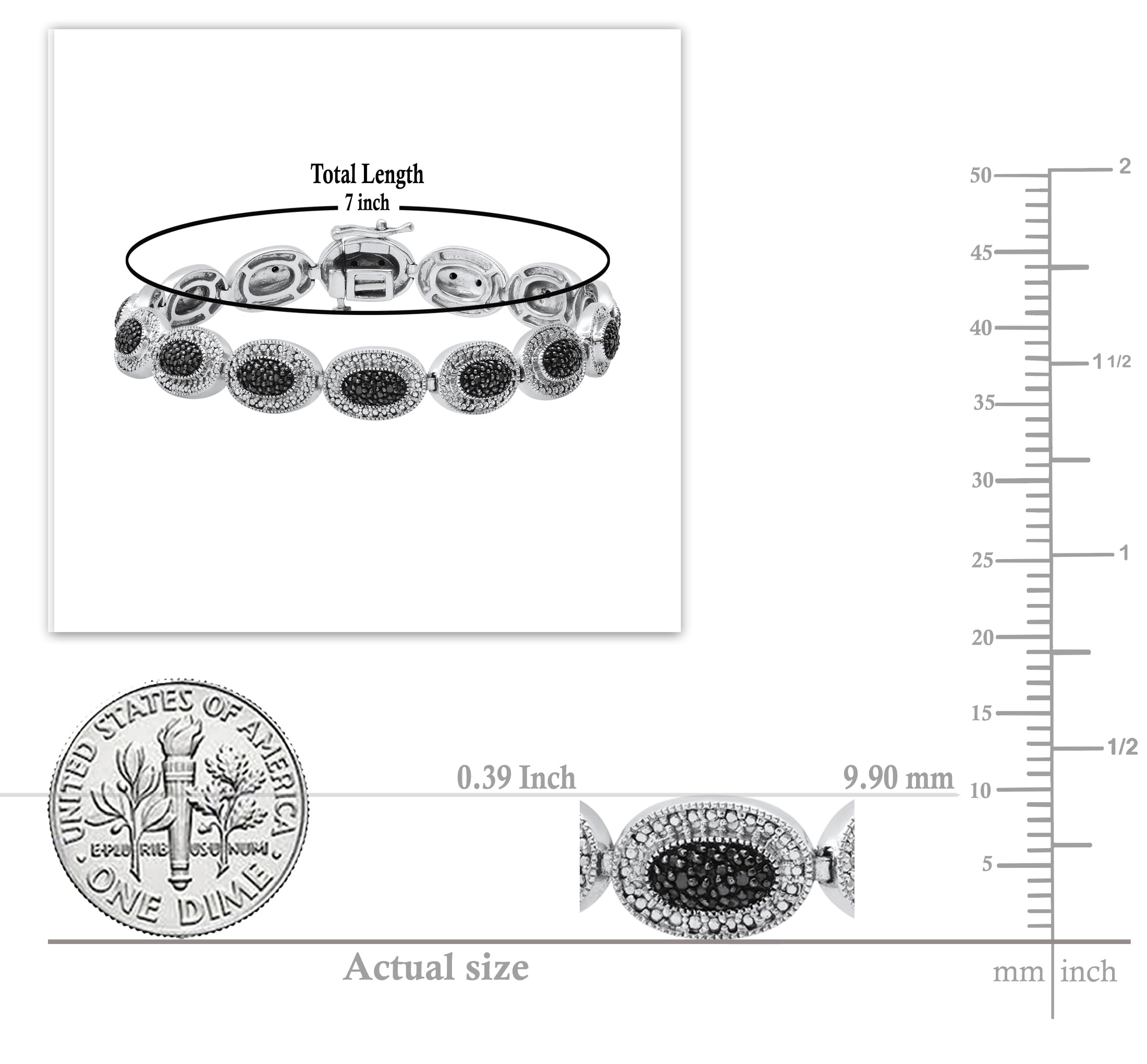 Dazzlingrock Collection 0.20 Carat (ctw) Round Black Diamond Ladies Cluster Style Oval Shape Tennis Bracelet 1/5 CT, 925 Sterling Silver