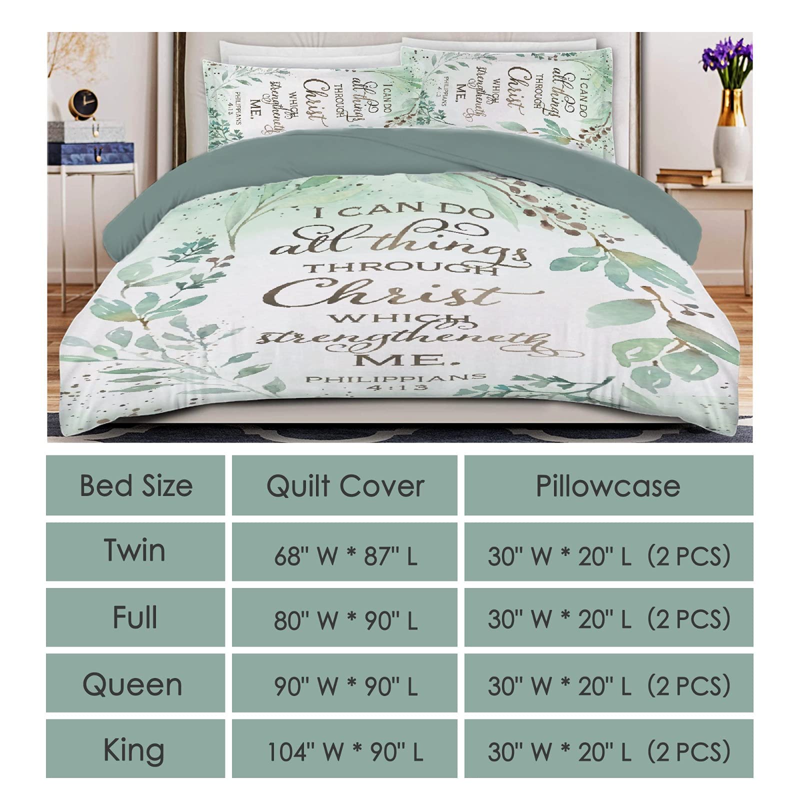 Todeyya Bible Verse I Can Do All Things Duvet Cover (Twin Size) with 2 Pillow Shams, Microfiber Lightweight 3pcs Comforter Cover Set Coverlet, with Zipper Closure Bedding All-Season