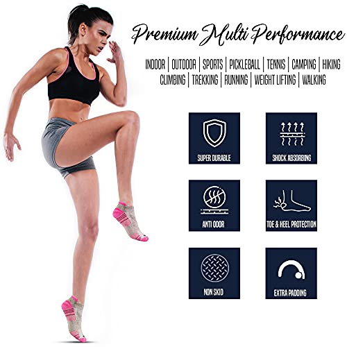 ethentic Womens Low Cut Performance Heel Tab Cushioned Athletic Socks (8 Pairs) (Large)
