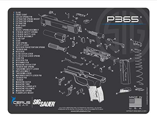 EDOG P365 Gun Cleaning Mat - Schematic (Exploded View) Diagram Compatible with Sig Sauer P365 Series Pistol 3 mm Padded Pad Protect Your Firearm Magazines Bench Surfaces Gun Oil Solvent Resistant