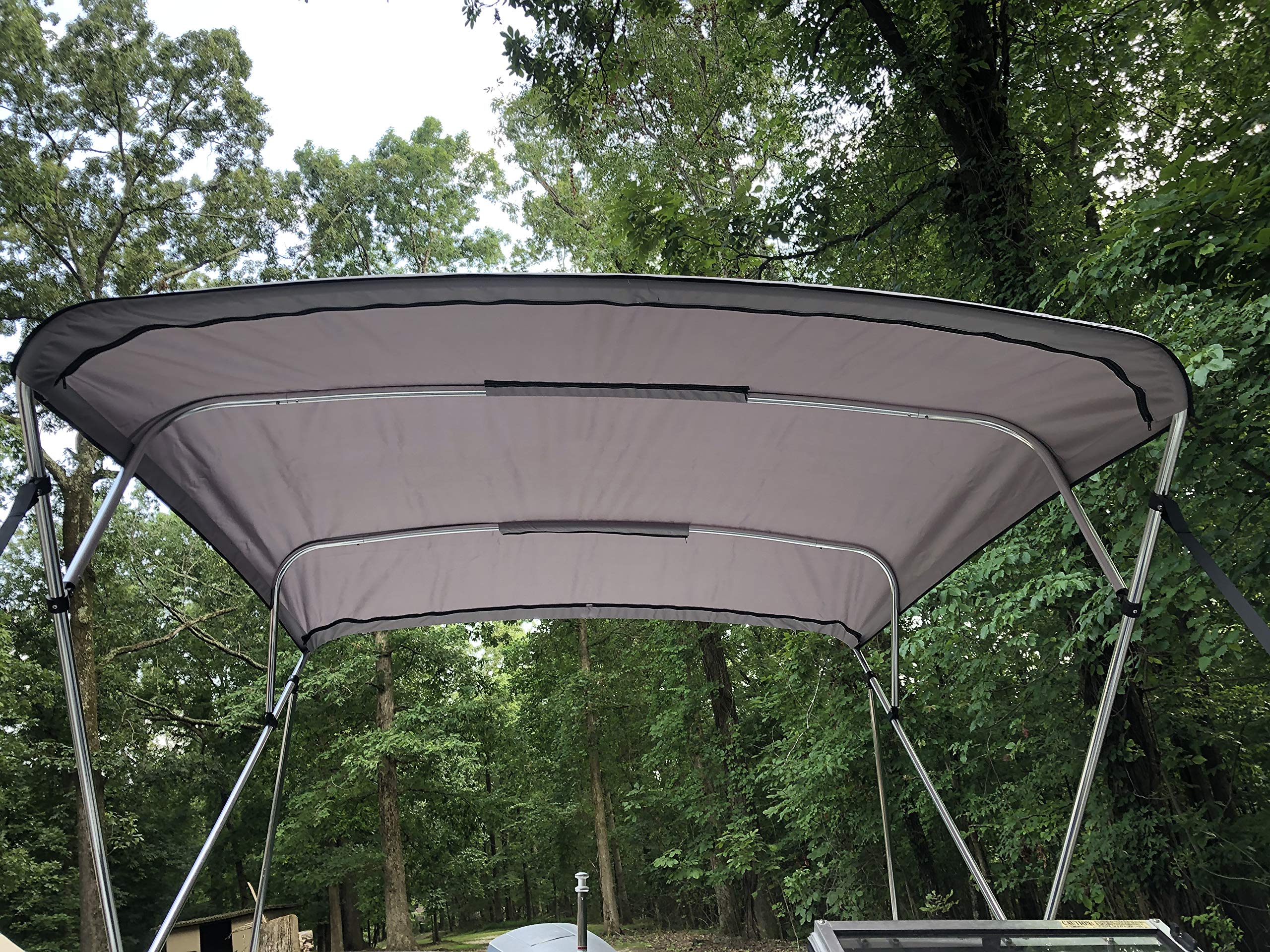 Cypress Rowe Outfitters Complete Bimini Top Kit, Frame, Canvas, Hardware, 10'L x 8'W Grey, 4 Bow, fits from 91"-96" Wide
